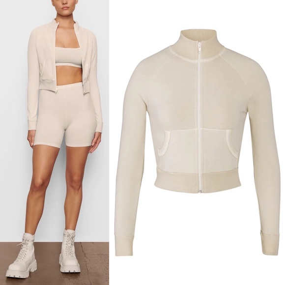 SKIMS | Jackets & Coats | Skims Outdoor Track Jacket Mock Neck Zip Up Front Pocket In Bone Cream ...